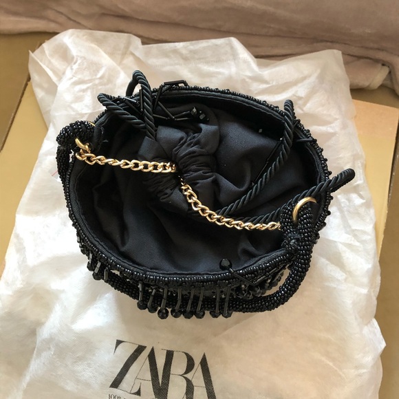 Zara | Bags | Zara Black Beaded Fringe Crossbody Bucket Bag | Poshmark